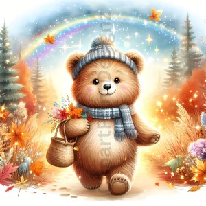 Cute Fall Bears Clipart Bundle, Watercolor Autumn Bear Clip Art Images ...