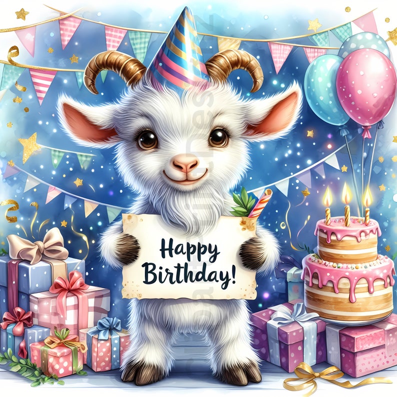 Cute Happy Birthday Animals Clipart Bundle, Festive Watercolor Clip Art ...