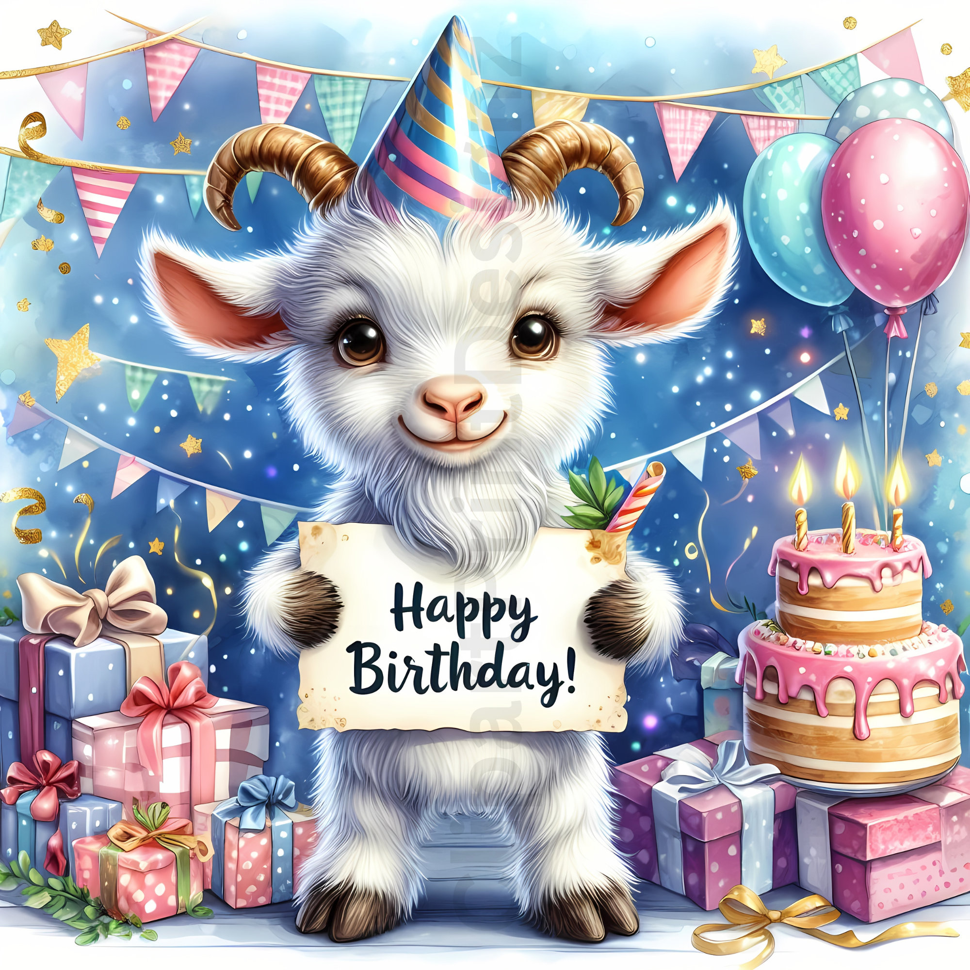 Cute Happy Birthday Animals Clipart Bundle, Festive Watercolor Clip Art ...