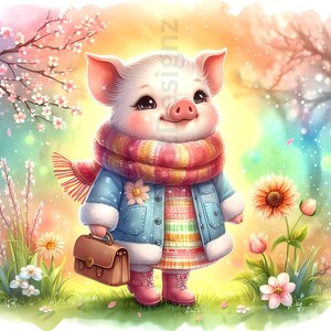 Cute Spring Pigs Clipart, Funny Watercolor Animal Images, High Quality ...