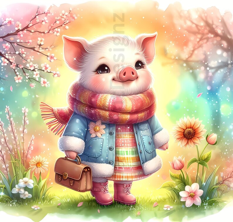 Cute Spring Pigs Clipart, Funny Watercolor Animal Images, High Quality ...