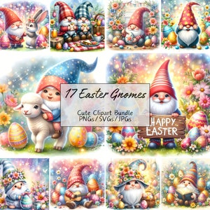 Cute Easter Gnome Clipart Bundle, Festive Watercolor Clip Art Images ...