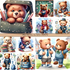 Cute Back to School Bears Clipart Bundle, Watercolor Bear Clip Art ...