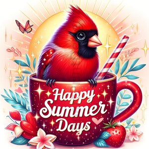 Cute Summer Red Cardinals Clipart Bundle, Watercolor Red Cardinal Clip ...
