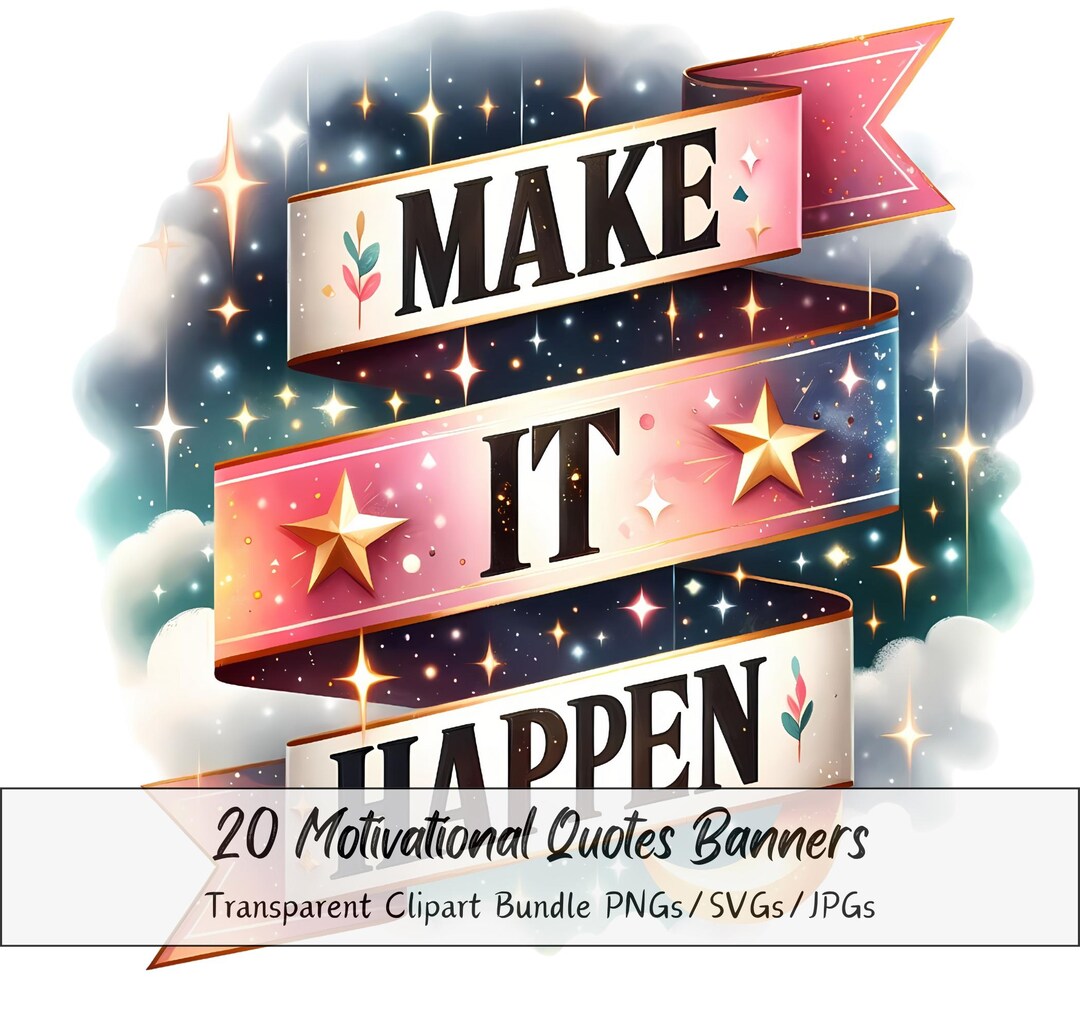 Motivational Inspirational Quotes Banners, Clipart Bundle, Watercolor ...