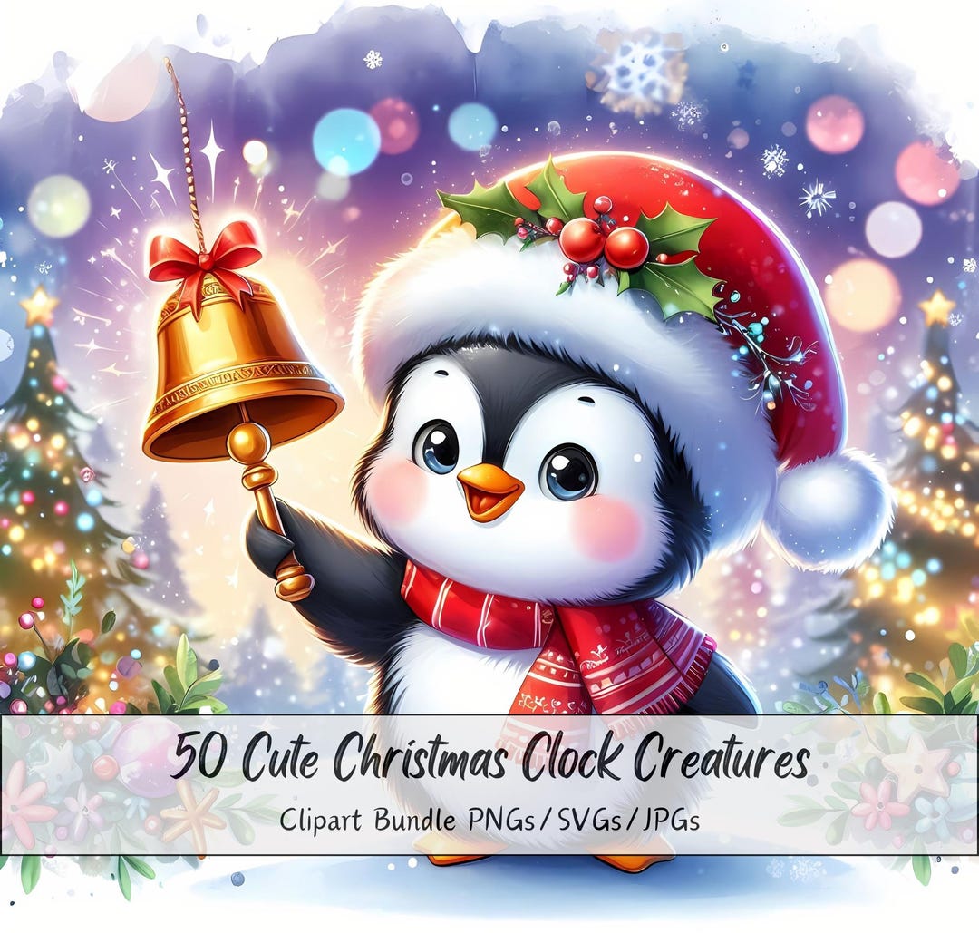 Cute Christmas Clock Creatures Clipart Bundle, Xmas Clip Art Images ...