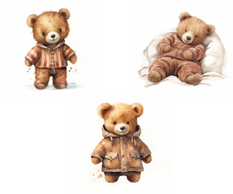 20 Brown Watercolour Teddy Bear Clipart, Pngs/jpgs/svgs, Bundle for ...