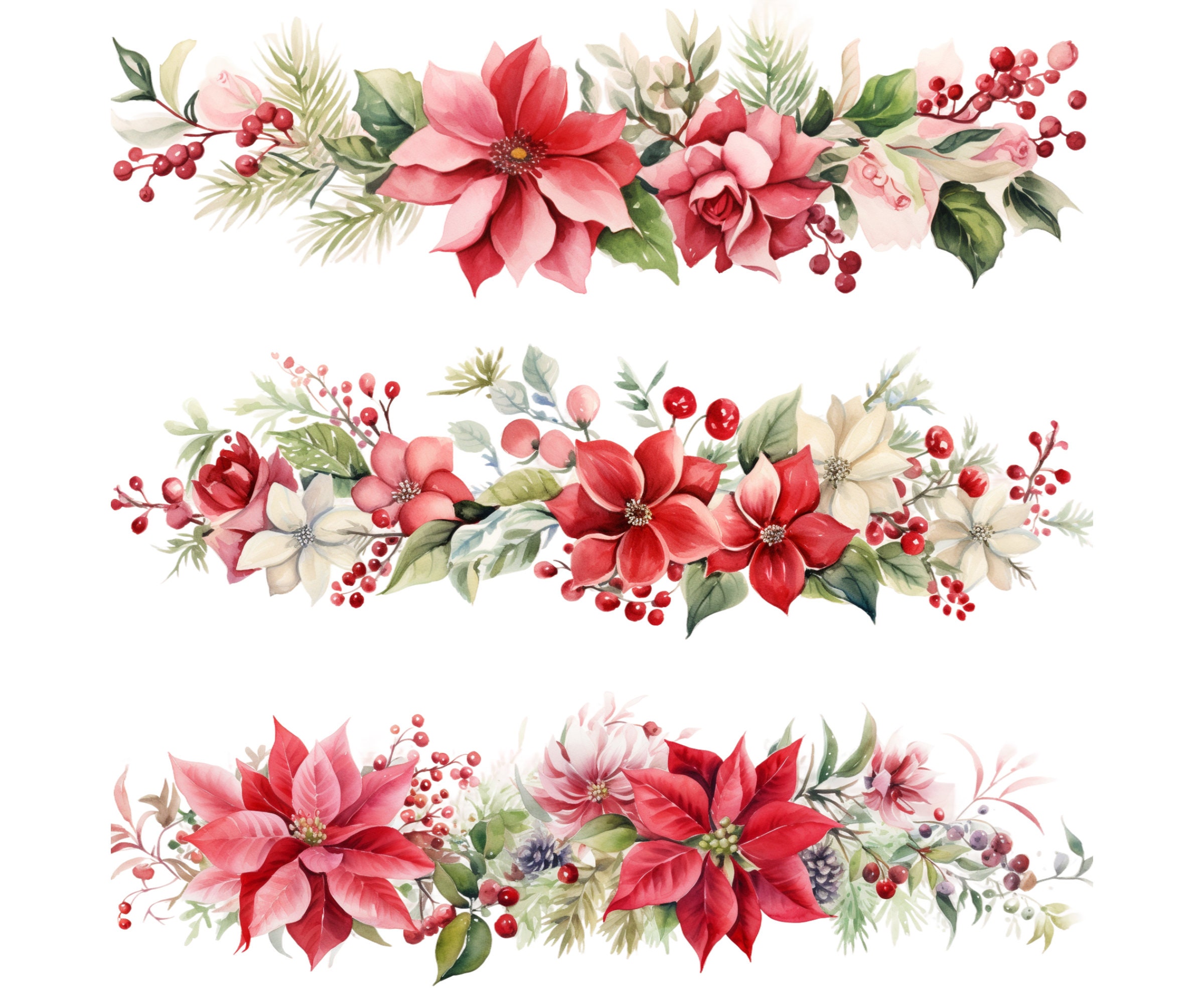 Watercolor Christmas Flower Borders Clipart, 20 Floral Pngs/jpgs/svgs ...