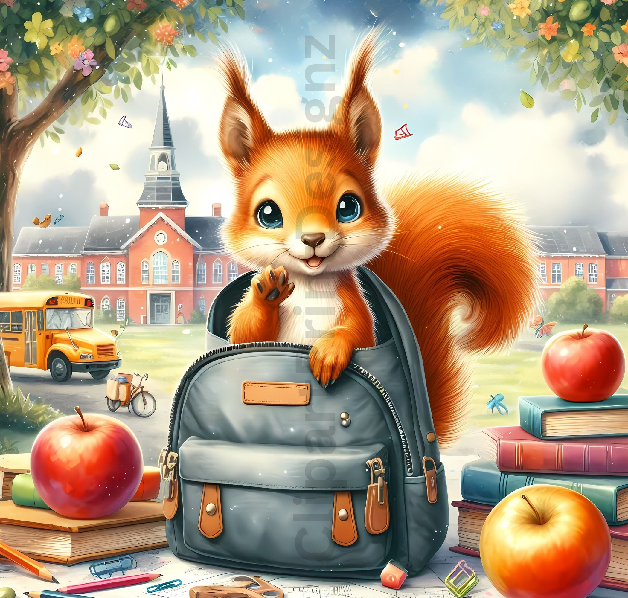 Cute Back to School Squirrels Clipart Bundle, Watercolor Squirrel Clip ...