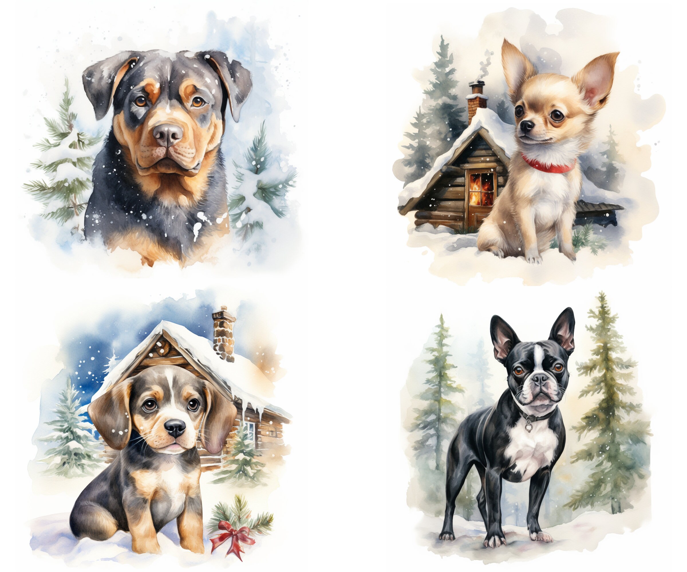 20 Cute Winer Dog Breeds, Watercolor Clipart Bundle, High Quality Pngs ...