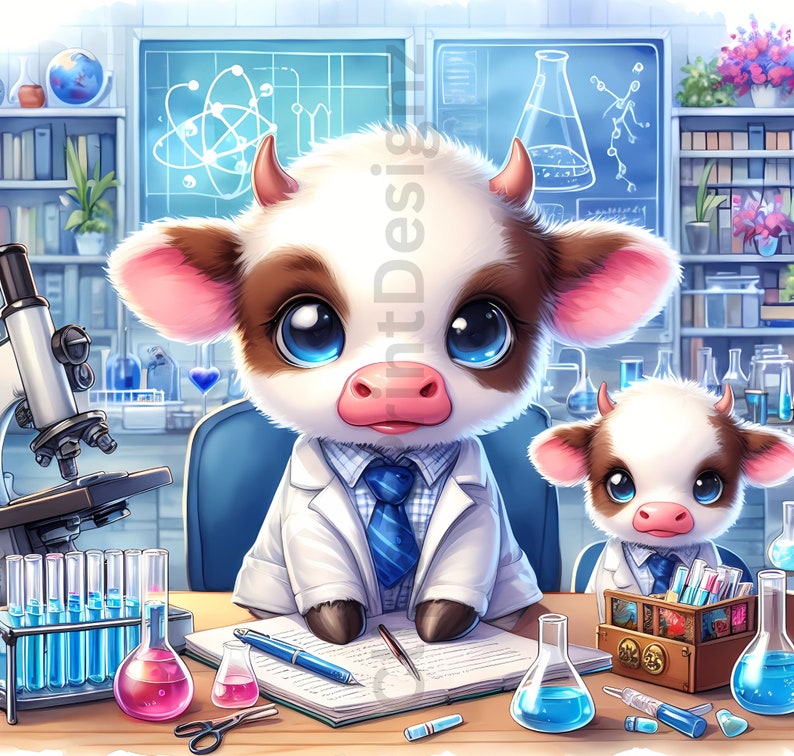 Cute Back to School Cows Clipart Bundle, Watercolor Cow Clip Art Images ...