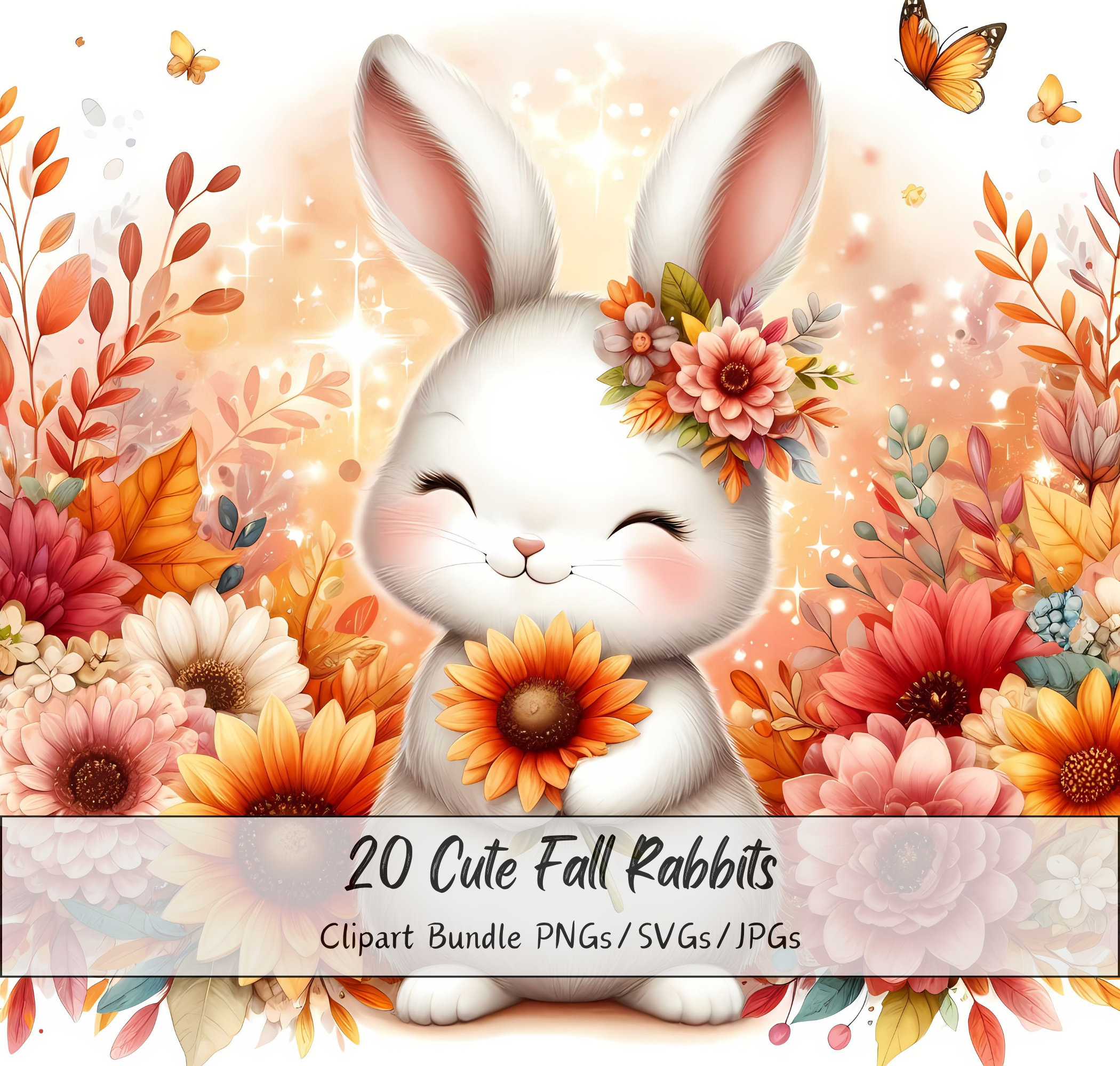 Cute Fall Rabbits Clipart Bundle, Watercolor Autumn Rabbit Clip Art ...