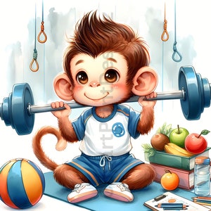 Cute Back to School Moneys Clipart Bundle, Watercolor Monkey Clip Art ...
