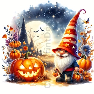 Cute Halloween Gnomes Clipart Bundle, Watercolor Gnome Clip Art Images ...