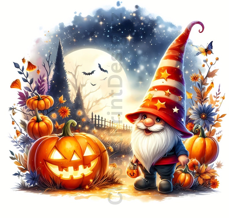 Cute Halloween Gnomes Clipart Bundle, Watercolor Gnome Clip Art Images ...