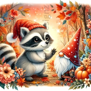 Cute Fall Raccoons Clipart Bundle, Watercolor Autumn Raccoon Clip Art ...