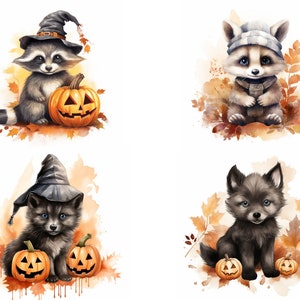Watercolor Halloween Animal Clipart Bundle, 20 Cute Halloween Images ...