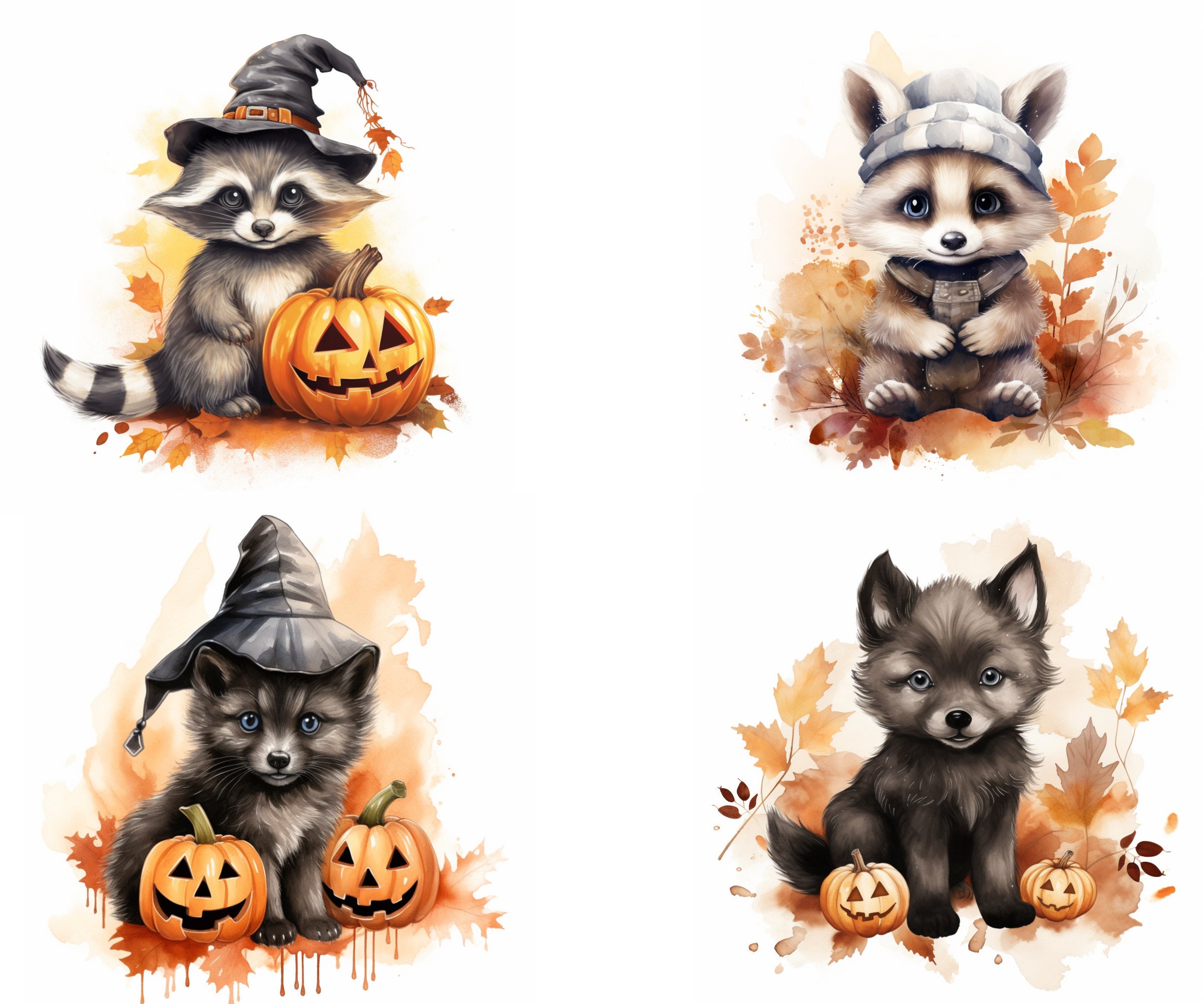 Watercolor Halloween Animal Clipart Bundle, 20 Cute Halloween Images ...