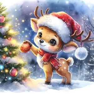 Cute Watercolor Christmas Animals Clipart Bundle, Baby Animal, 15 High ...