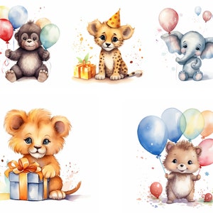 31 Watercolor Birthday Party Clipart Bundle, Cute Party Animals ...