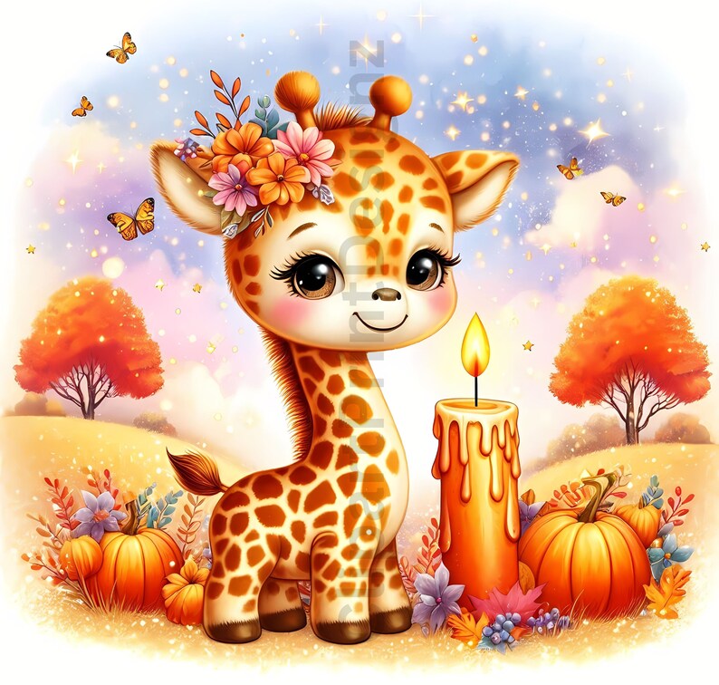Cute Fall Giraffes Clipart Bundle, Watercolor Giraffe Clip Art Images ...