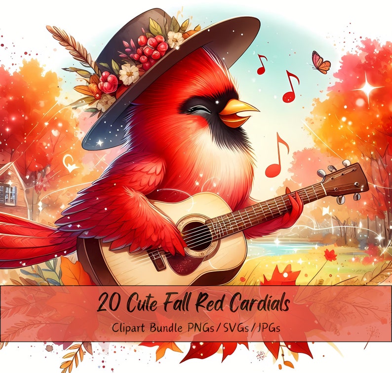 Cute Fall Red Cardinals Clipart Bundle, Watercolor Cardinal Clip Art ...