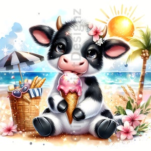 Cute Summer Cows Clipart Bundle, Watercolor Cow Clip Art Images, High ...