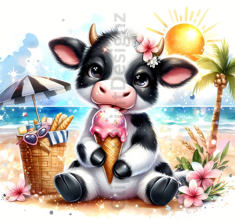 Cute Summer Cows Clipart Bundle, Watercolor Cow Clip Art Images, High ...
