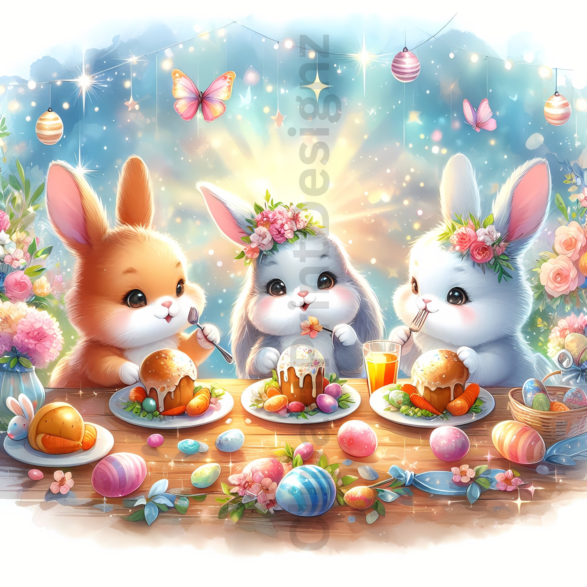 Cute Easter Bunnies Clipart Bundle, Watercolor Clip Art Images, 20 High ...