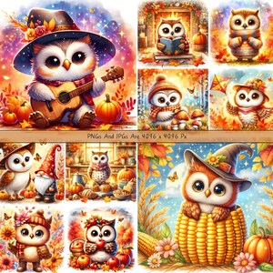 Cute Fall Owls Clipart Bundle, Watercolor Autumn Owl Clip Art Images ...