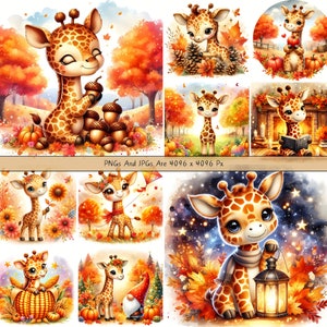 Cute Fall Giraffes Clipart Bundle, Watercolor Giraffe Clip Art Images ...