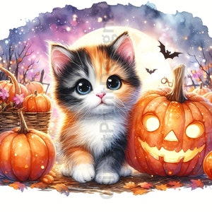 Cute Halloween Kittens Clipart Bundle, Watercolor Kitten Clip Art ...