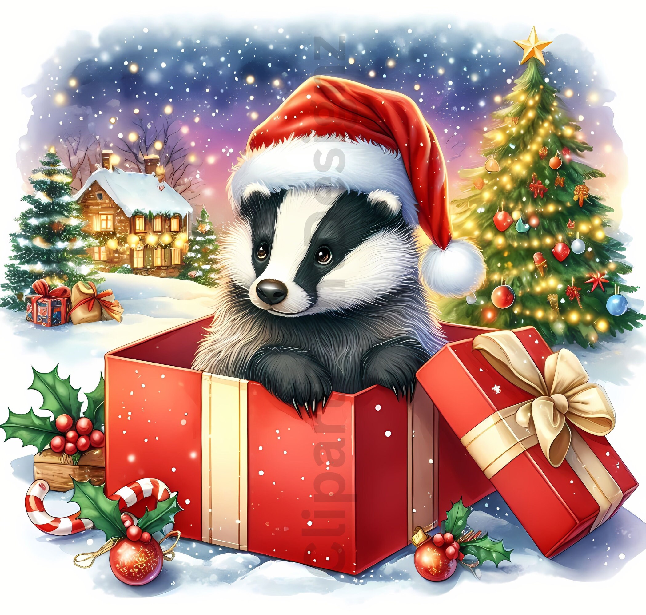 Cute Christmas Badgers Clipart Bundle, Xmas Badger Clip Art Images ...