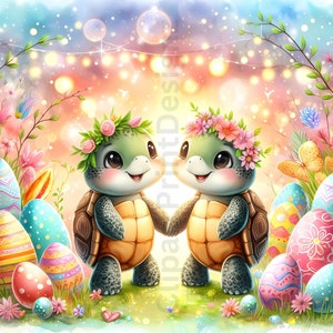 Cute Easter Turtles Clipart, Funny Watercolor Animal Images, High ...