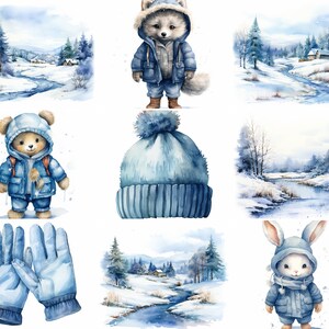 Cozy Winter Clipart Bundle, Blue Winter, Cute Watercolor Christmas ...
