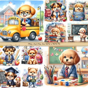 Cute Back to School Dogs Clipart Bundle, Watercolor Dog Clip Art Images ...