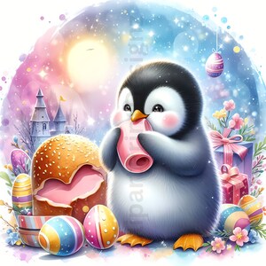Cute Easter Penguins Clipart, Funny Watercolor Animal Images, High ...