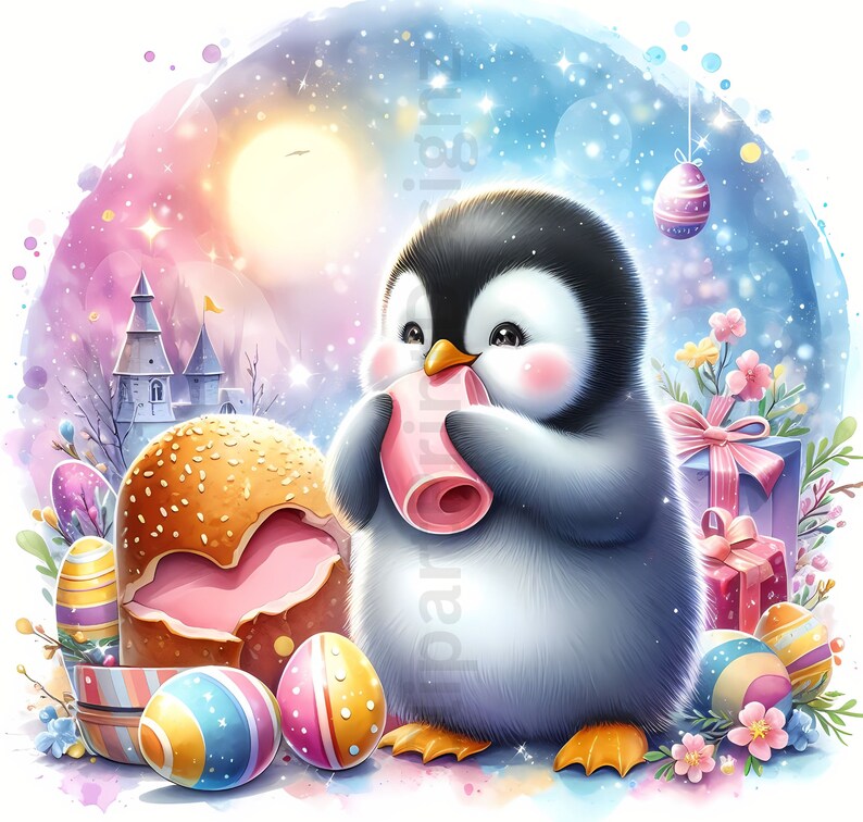 Cute Easter Penguins Clipart, Funny Watercolor Animal Images, High ...