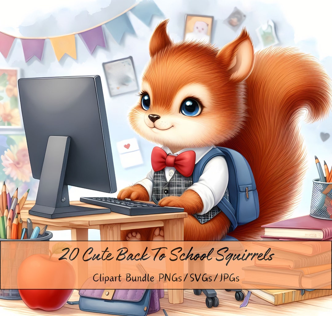 Cute Back to School Squirrels Clipart Bundle, Watercolor Squirrel Clip ...