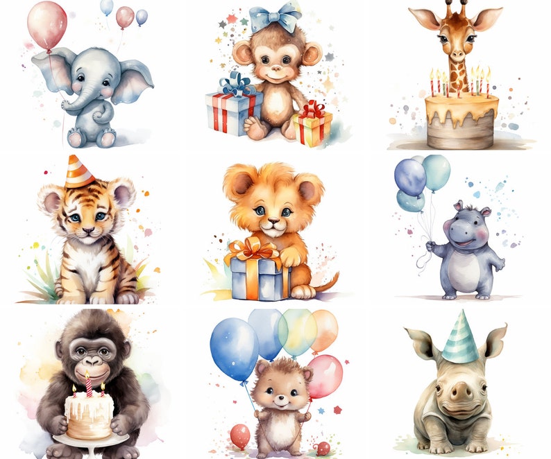 Mega Baby Safari Animals Clipart Watercolor Nursery Bundle - Etsy
