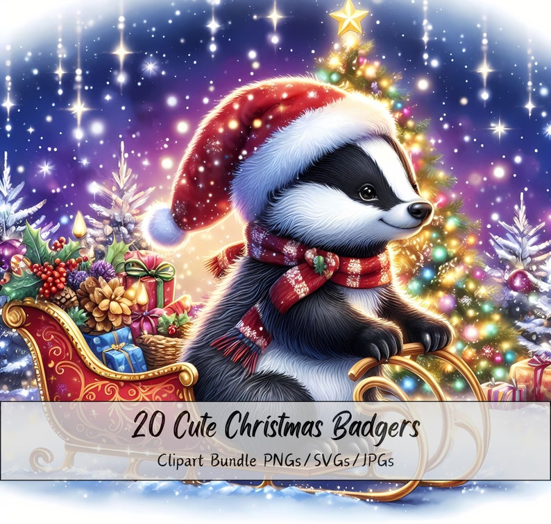 Cute Christmas Badgers Clipart Bundle, Xmas Badger Clip Art Images ...