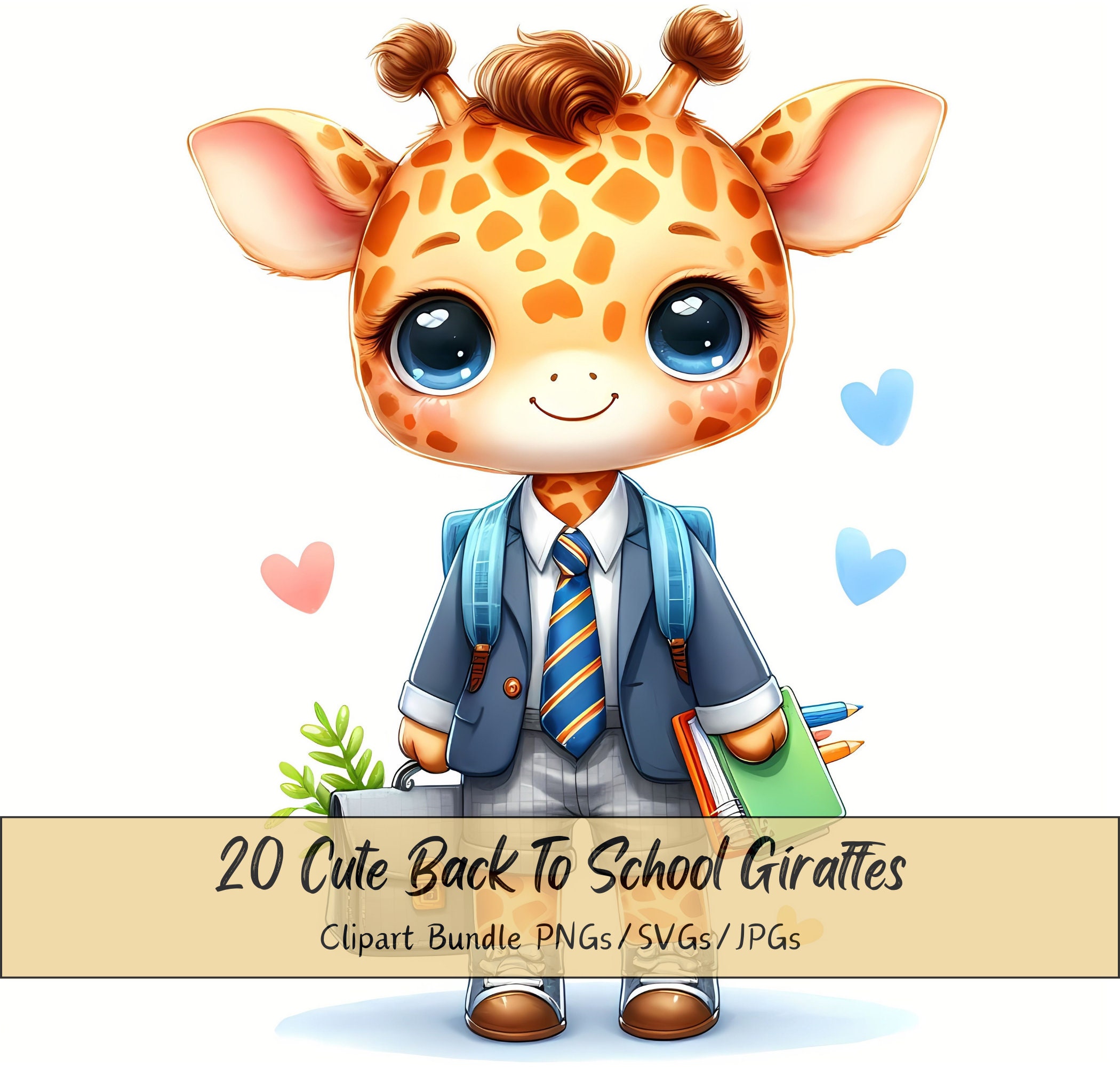 Cute Back to School Giraffes Clipart Bundle, Watercolor Giraffe Clip ...