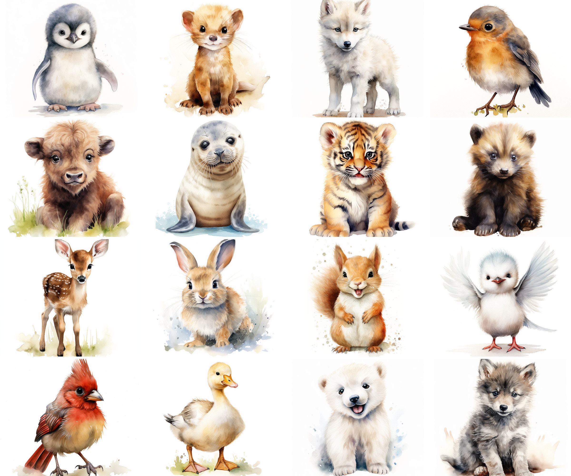 46 Watercolor Winter Animals Clipart Bundle, Cute Baby Animals, Nursery ...