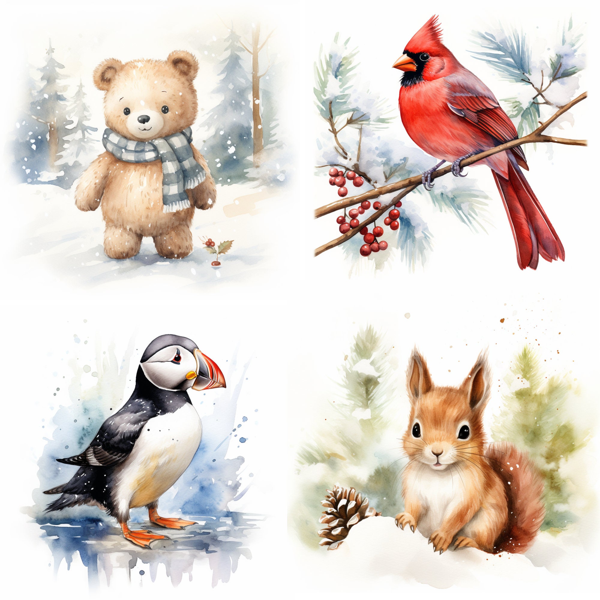 20 Cute Baby Winter Animals Clipart Bundle, Watercolor Animals, Digital ...