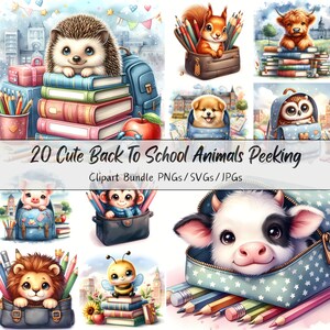 Cute Back to School Animals Peeking Out of Accessories Clipart Bundle ...