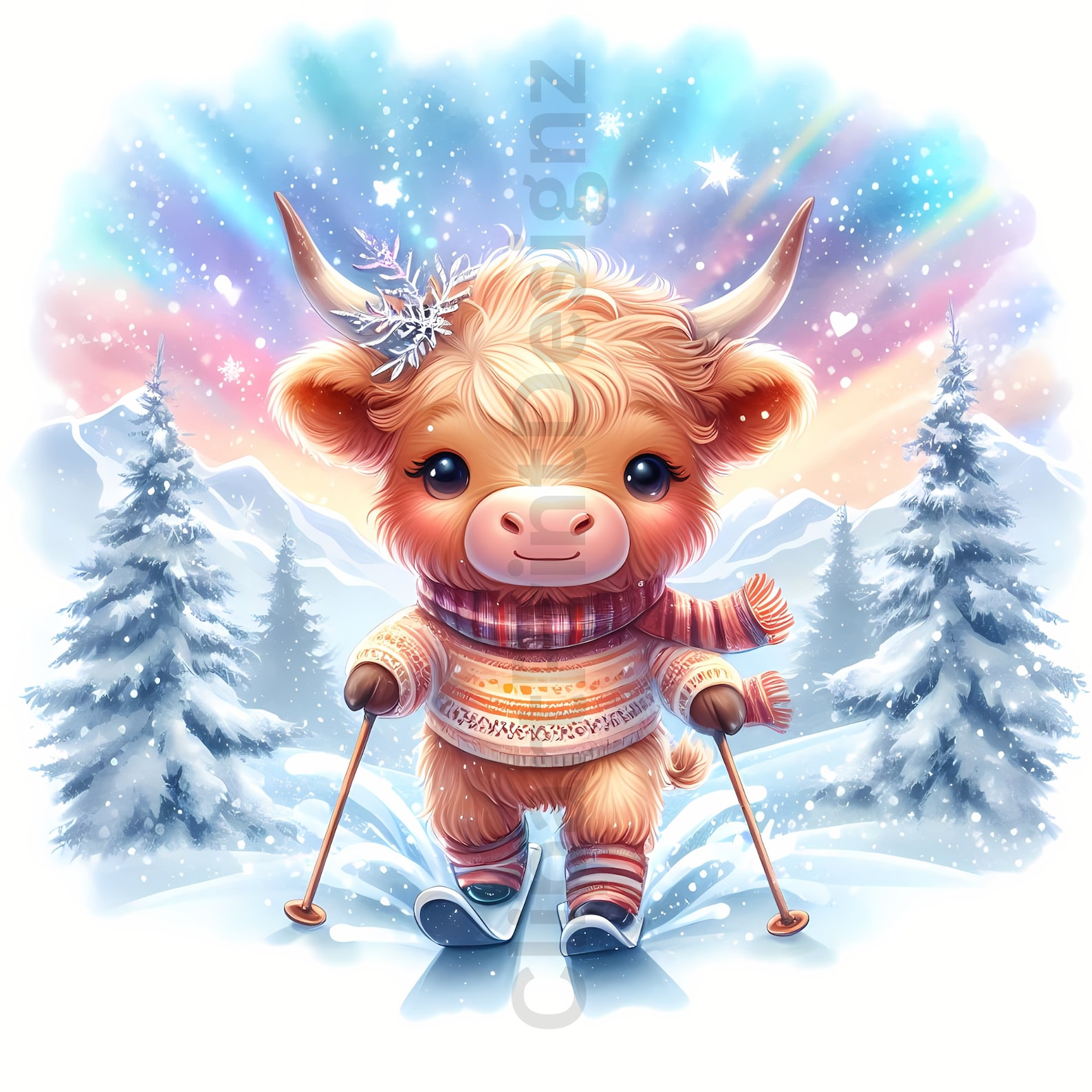 Cute Winter Baby Highland Cow Clipart Bundle, Festive Watercolor Clip ...