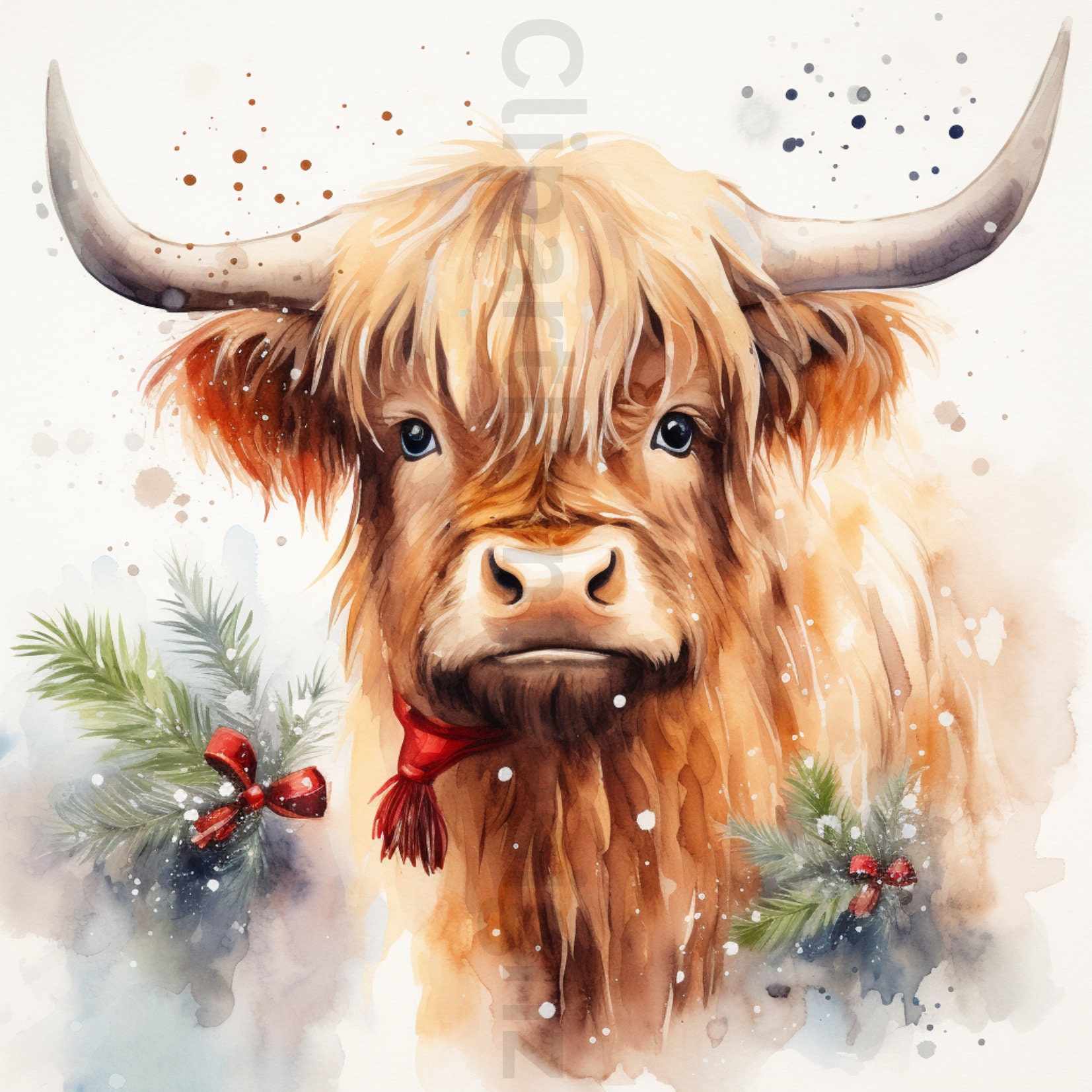 Cute Watercolor Highland Cows, Christmas Clipart Bundle, 11 Baby ...