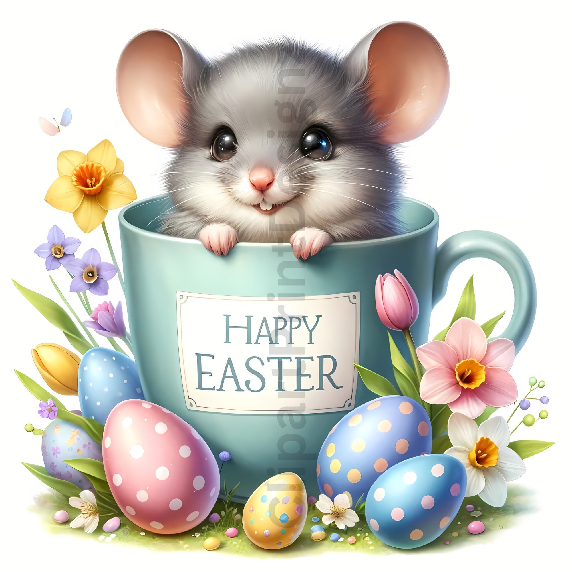 Cute Easter Animals in Easter Cups Clipart Bundle, Watercolor Clip Art ...
