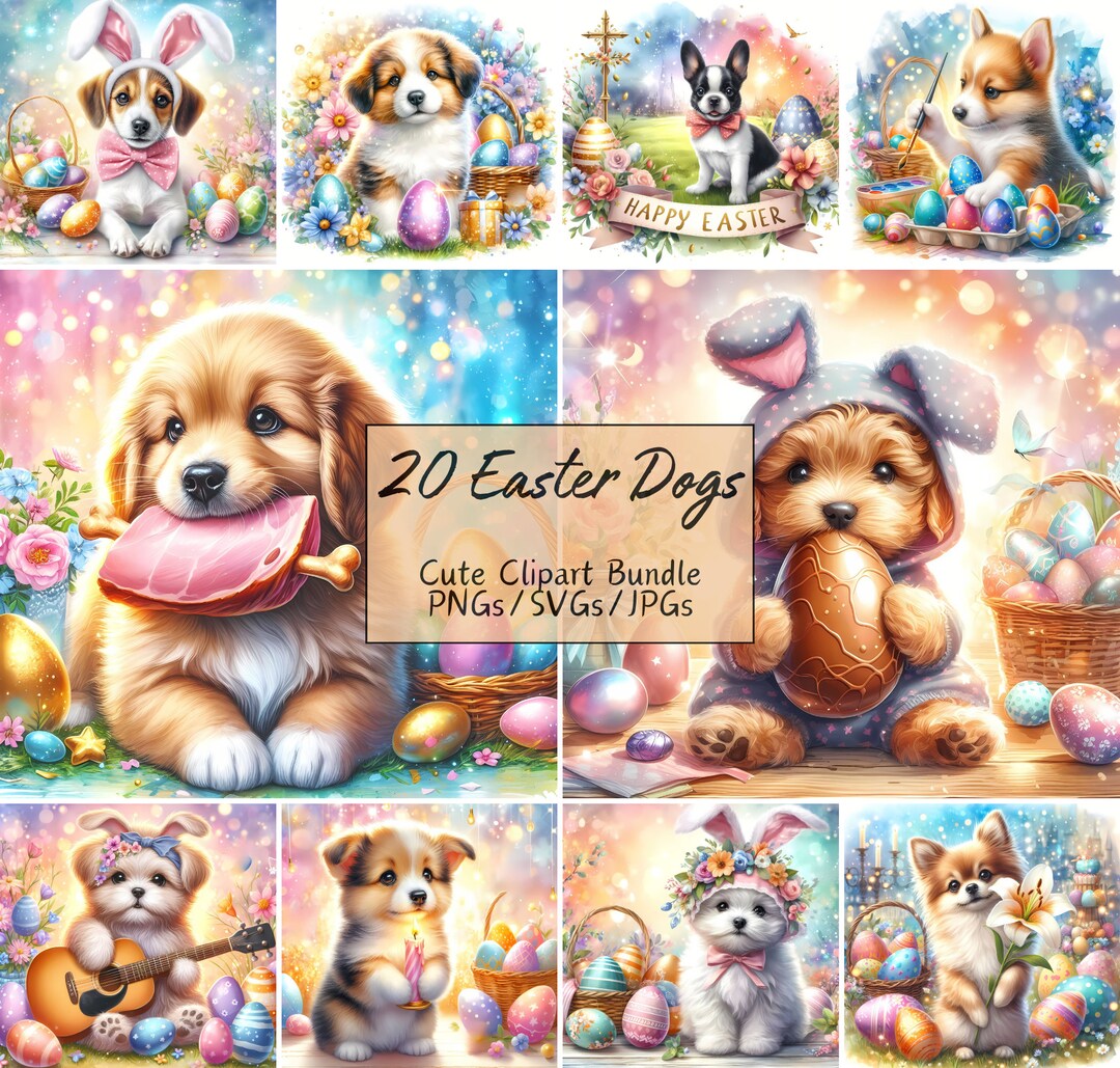 Cute Easter Dogs Clipart Bundle, Watercolor Clip Art Images, 20 High ...