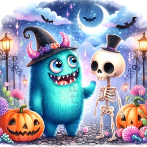 Cute Halloween Monsters Clipart Bundle, Watercolor Monsters Clip Art ...